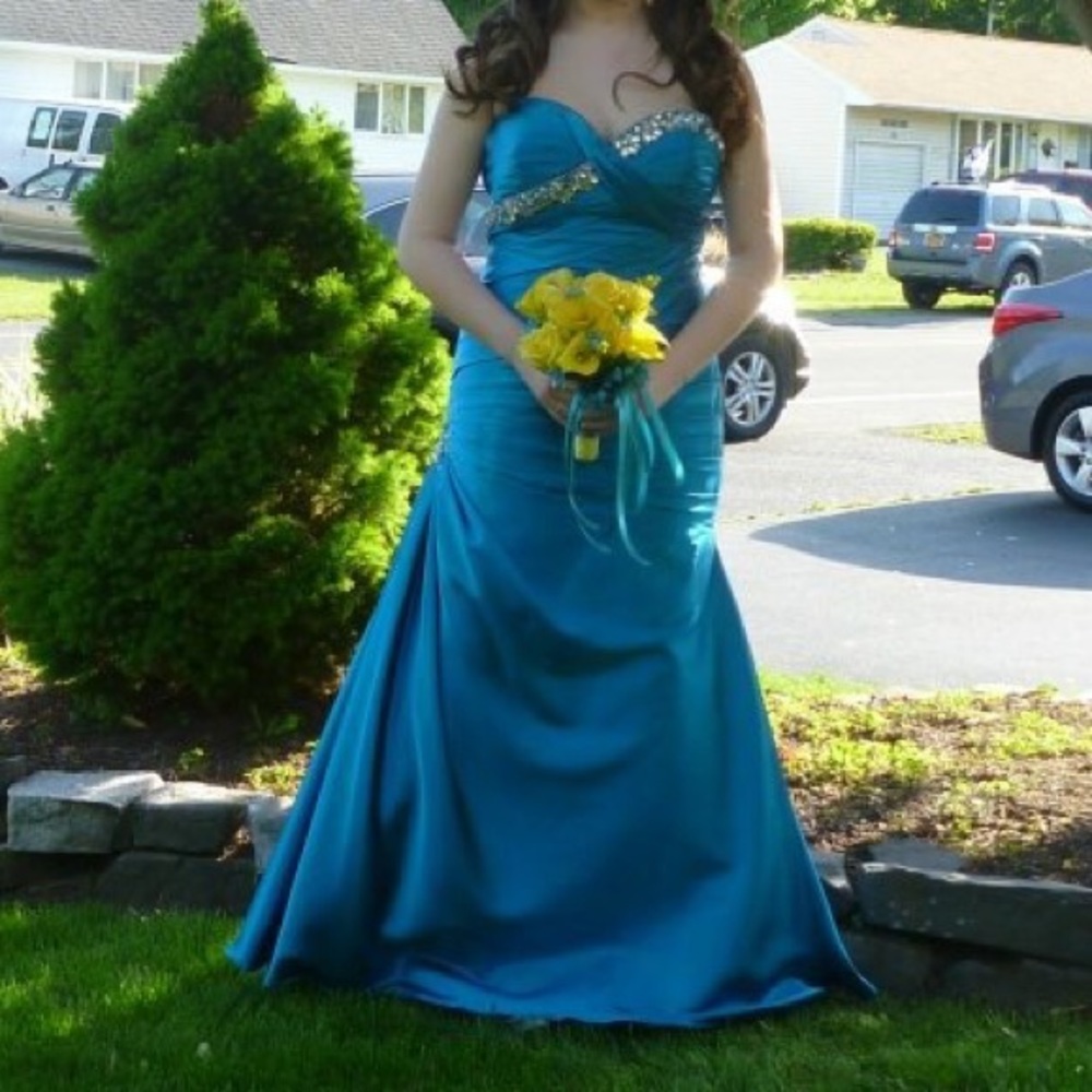 Teal Jeweled Mermaid Prom Dress - Gem